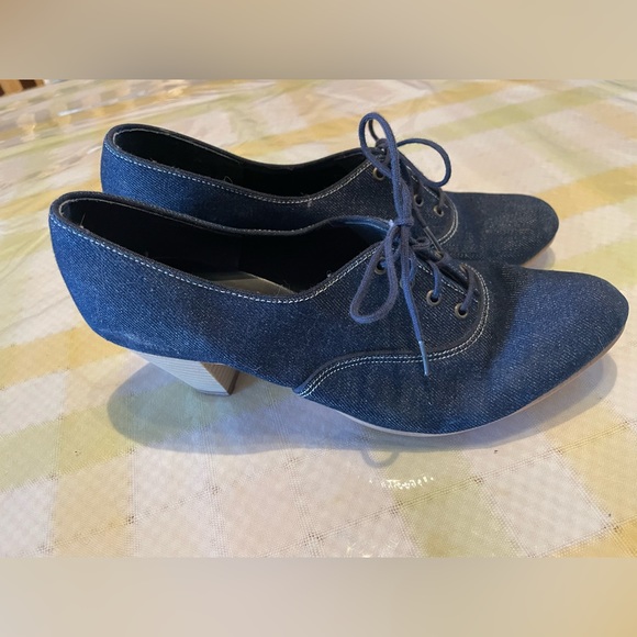 Fayva | Shoes | Vintage Navy Blue Dungaree Heels | Poshmark